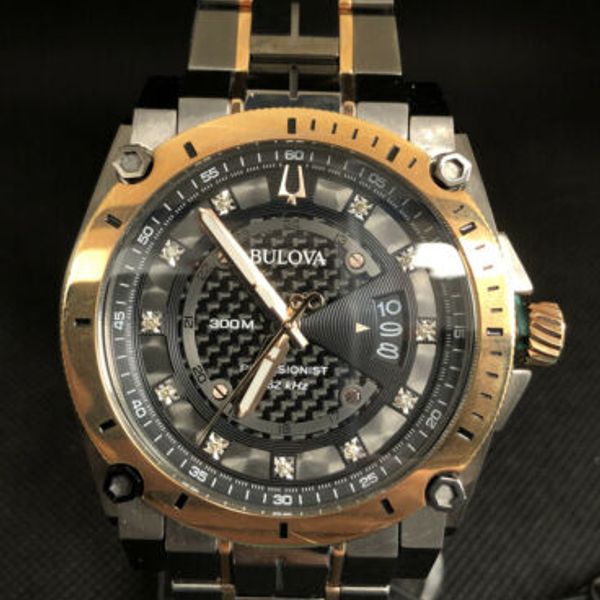 Bulova Precisionist Diamond Dial Rose Gold & IP Steel Men's Watch ...