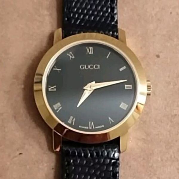 Vintage Gucci 2200L Quartz Round Black Dial Swiss Made Ladies Watch ...