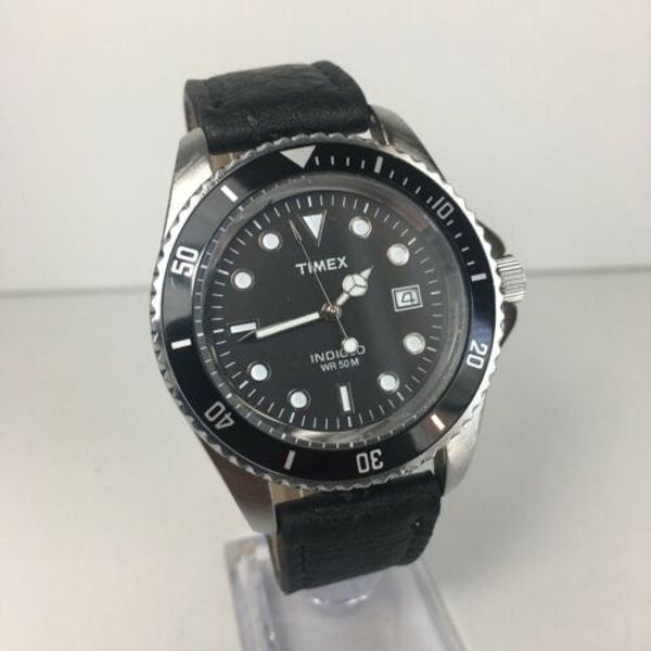Rare Timex “Submariner” Diver Watch Black T29781 Date Luminous Runs ...