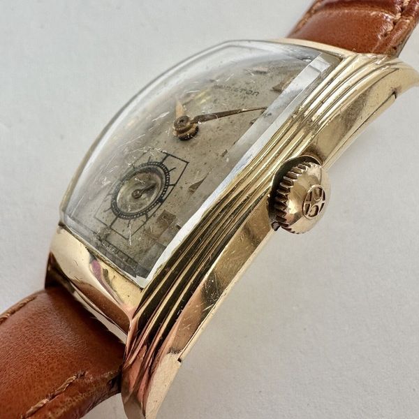 HAMILTON LINWOOD Caliber 980 Mens 14K Gold Filled Curved Watch Circa ...