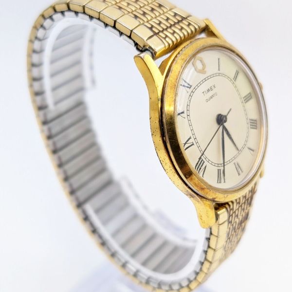 Vintage 1970s Q Timex Mens Watch Quartz Gold Tone WR Keeps Time New ...