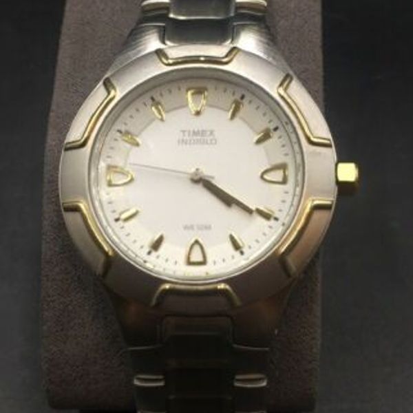 AUTHENTIC TIMEX WATCH INDIGLO WR50M SILVER-GOLD TONE STAINLESS STEEL ...