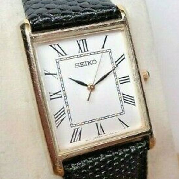 SERVICED~Seiko 7N01-0EZ0 Mens Full Size Tank Rectangle Gold Plated ...