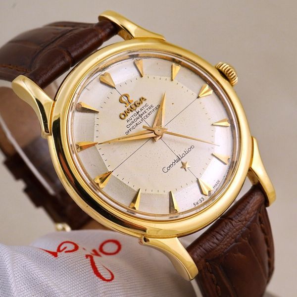 VINTAGE OMEGA CONSTELLATION 18K GOLD 35MM REF 2852 PIE PAN BROAD ARROW ...