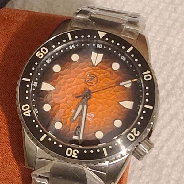 Men's Zelos MAKO V3 300M 40mm Hammered Orange Dial Automatic Diver Dive ...