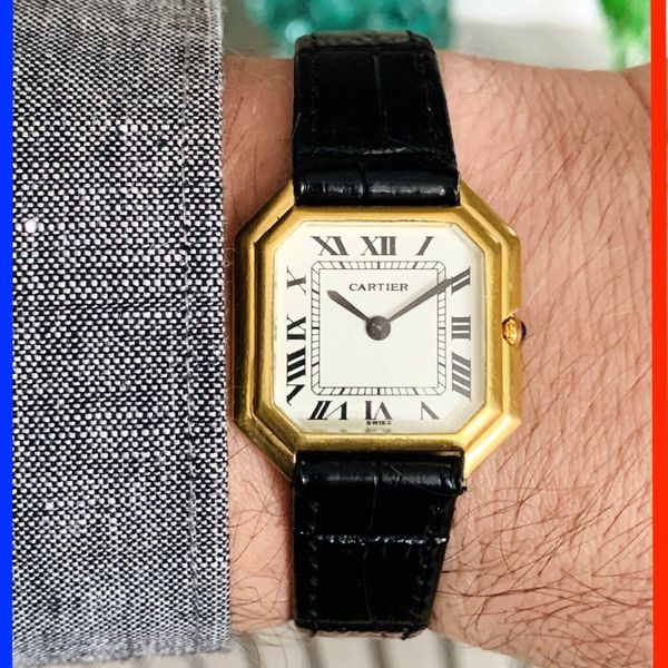 VINTAGE 1970S CARTIER PARIS OCTAGON STEPPED 27MM 18KG PLATED, MANUAL ...