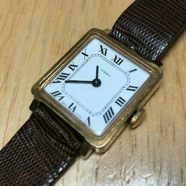 Vintage Timex Men Lady Gold Tone Square Roman Hand-Winding Mechanical ...