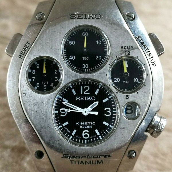 SEIKO Sportura KINETIC SLQ009 9T82-0A60 CHRONOGRAPH All TITANIUM 42mm ...