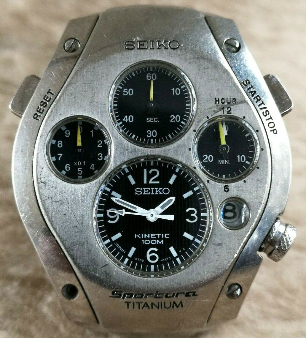 SEIKO Sportura KINETIC SLQ009 9T82-0A60 CHRONOGRAPH All TITANIUM 42mm ...