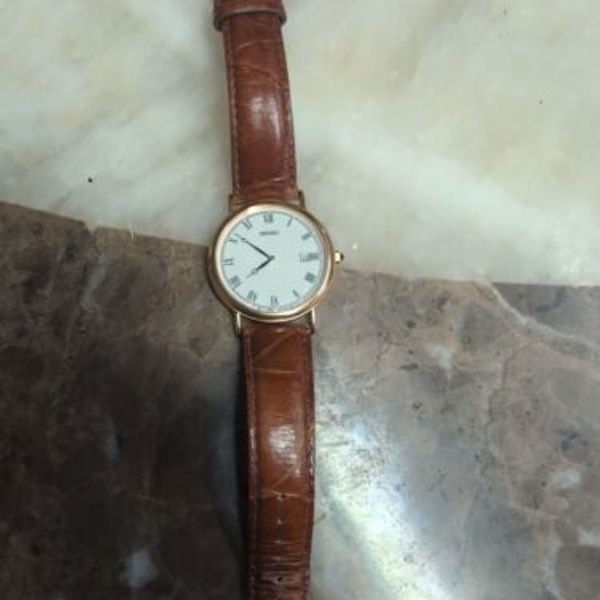 Vintage Men's SEIKO Gold Tone White Dial Classic Dress Watch, 34mm ...
