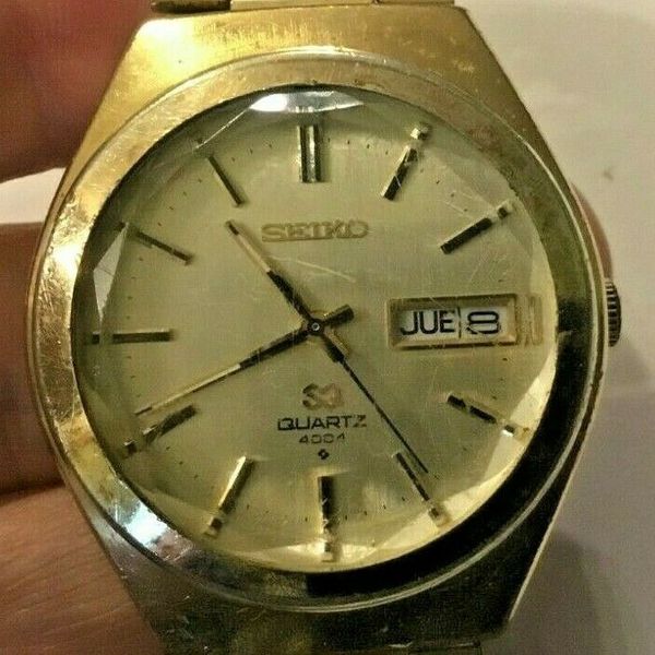 Vintage Seiko SQ Quartz 4004 Men's Watch Day/Date Window Beveled ...