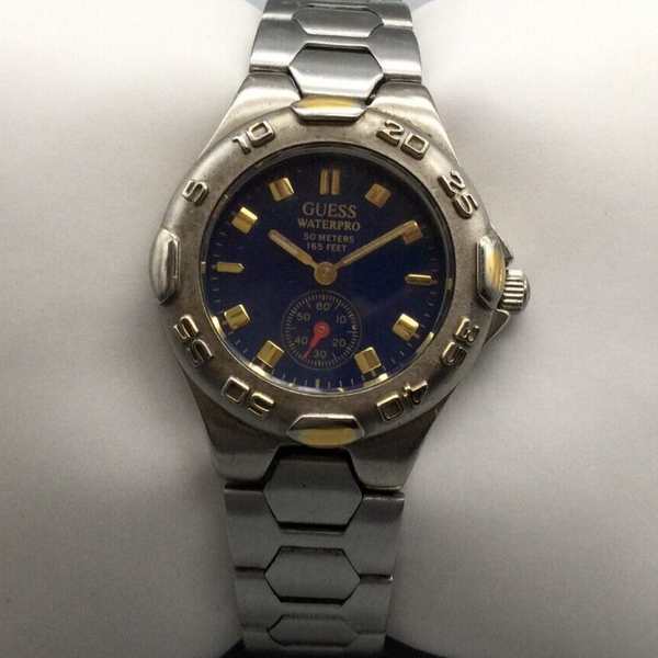 Vtg Guess Waterpro Watch Women Silver Gold Tone Blue Dial 1995 New ...