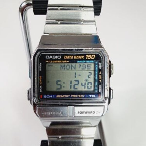 Vintage Casio DB-1500 Databank 150 Mens Watch World Time Illuminator ...