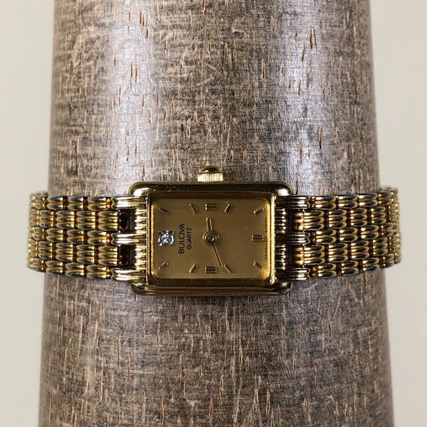Vtg Bulova T2 Women Diamond Bezel Gold Tone Rectangular Quartz 13mm ...