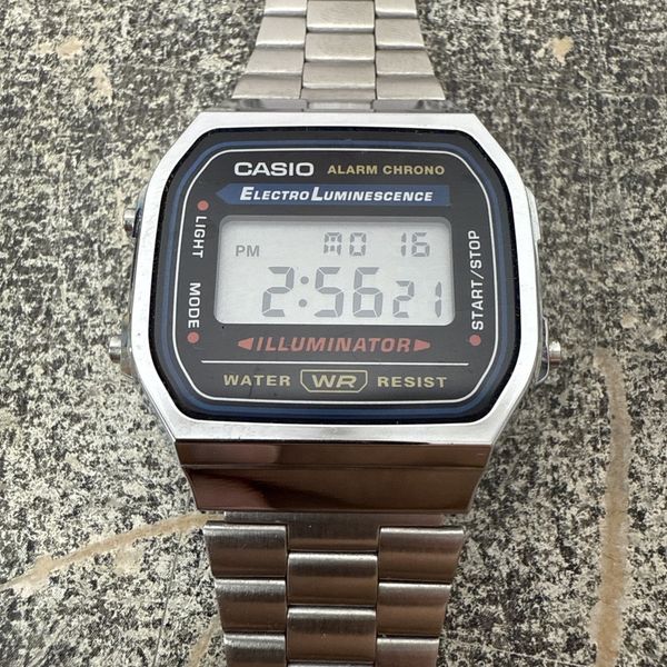 Vintage Casio Silver & Black Digital Watch A168 Electroluminescence ...