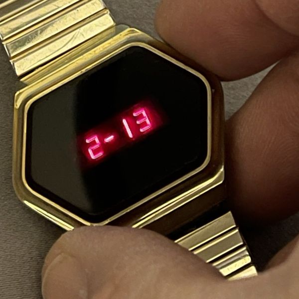 Longines Red Led Digital Watch Vintage Lot WORKS 18kGP Case Hexagon ...