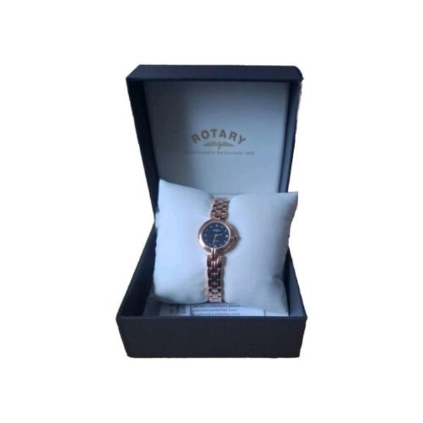 Ladies ROTARY Rose Gold Black Diamond Dial Bracelet Watch LB00414/15 ...