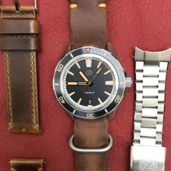 ZELOS SWORDFISH BLACK SAND DIAL AND WATCH ROLL KIT AND 4 BANDS ...