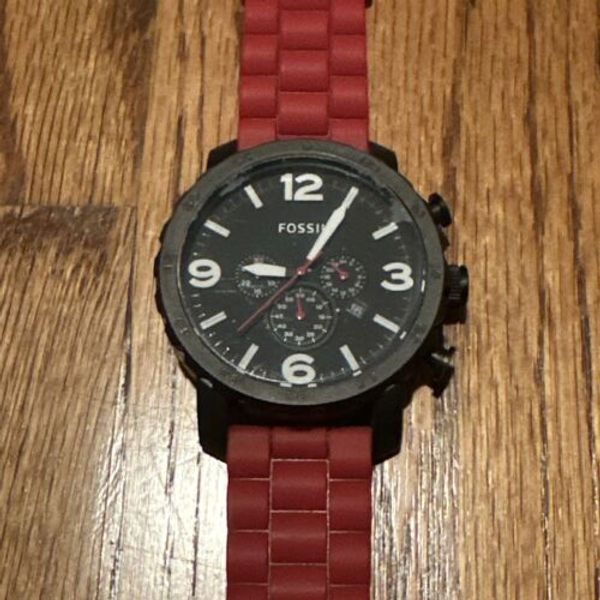 Fossil Chronograph Men's Red Rubber Band Analog Battery Watch JR1422 ...