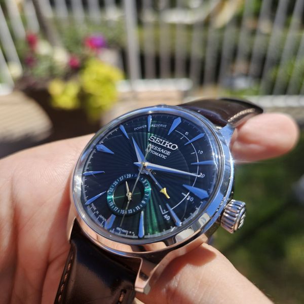 Seiko Presage Cocktail Time ST Steel Green Dial Leather Band Mens Watch ...