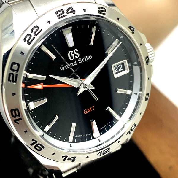 Grand Seiko Men's Watch SBGN003 GMT Quartz Black Dial Date Silver Steel ...