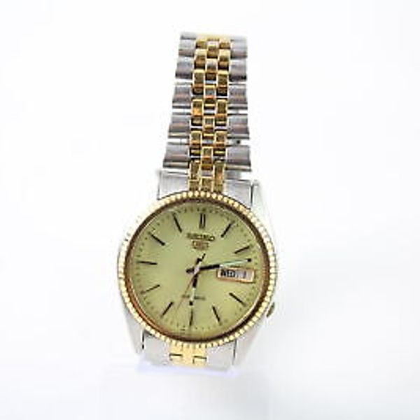 Mens Vintage Seiko 5 7S26-3110 Two Tone Watch Automatic Working | WatchCharts Marketplace