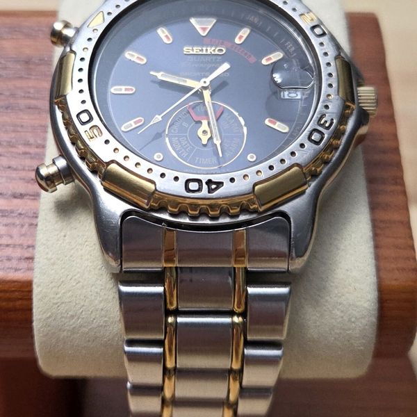 Men's Vintage 1991 Seiko 6M25-6039 Dancing Hands Silver Gold Two Tone ...