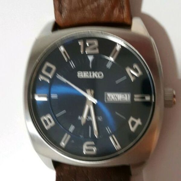 Seiko Recraft Automatic Blue Dial Brown Leather Strap Men's Watch ...