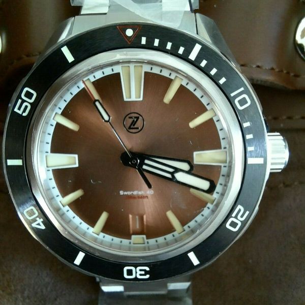 Zelos Swordfish Diver 40 mm Sunburst Salmon Dial Ceramic Bezel w SS ...