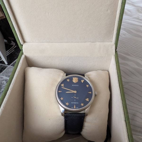 Gucci G-Timeless Watch YA126347 Automatic 40mm Mens Navy Leather Strap ...