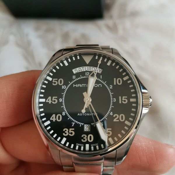 Hamilton H64615135 Khaki Aviation Pilot Day Date 42mm Automatic Watch | WatchCharts Marketplace