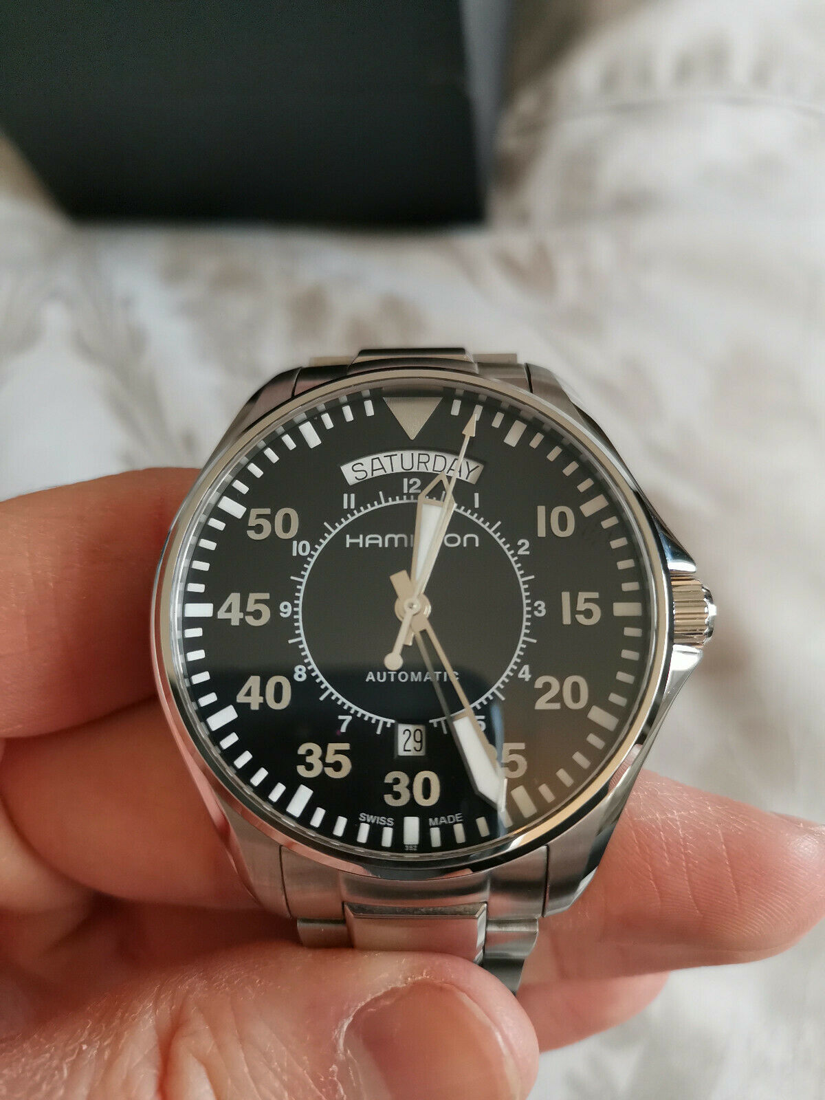 Hamilton H64615135 Khaki Aviation Pilot Day Date 42mm Automatic Watch | WatchCharts Marketplace
