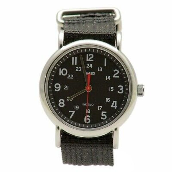 Timex Men's T2N647KW Weekender Slip Thru Black Analog Nylon Watch ...
