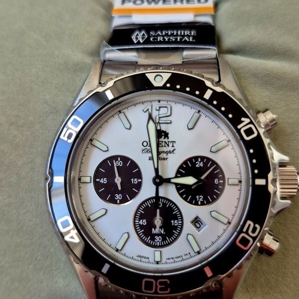 Orient Mako Solar Panda RN-TX0203S Chronograph Men Wristwatch Stainless ...