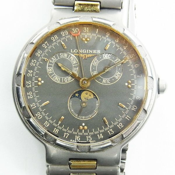 LONGINES Watch CONQUEST Quartz Titanium Moon Phase Triple Calendar ...