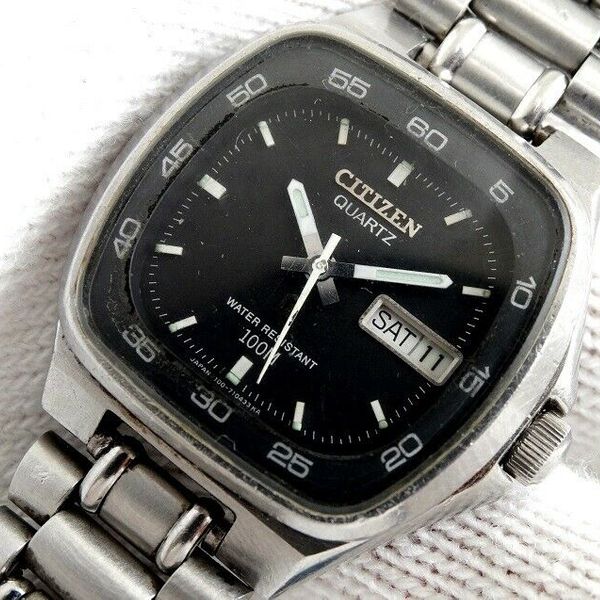 Citizen Black Quartz GN-4W-S 100m Vintage Diver Style Day Date Japan ...