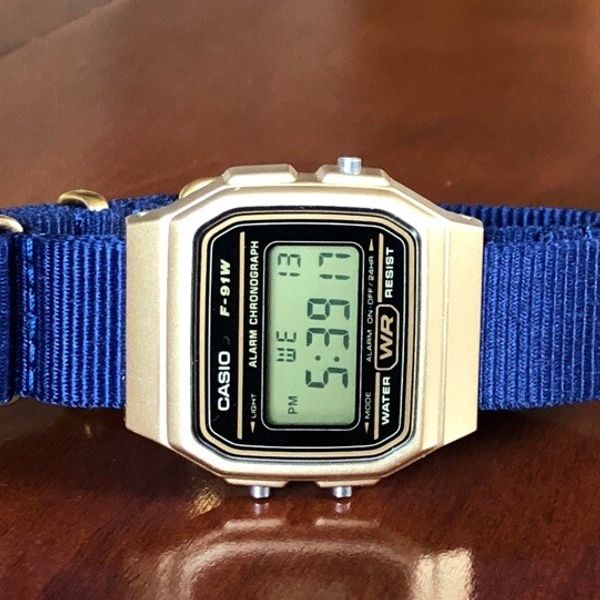 Custom Gold Casio F-91W With Custom Navy Strap | WatchCharts Marketplace