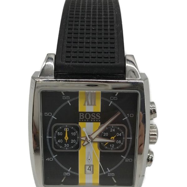 Hugo Boss HB.87.1.14.2418 Mens Analog Quartz Square Watch Black Yellow ...