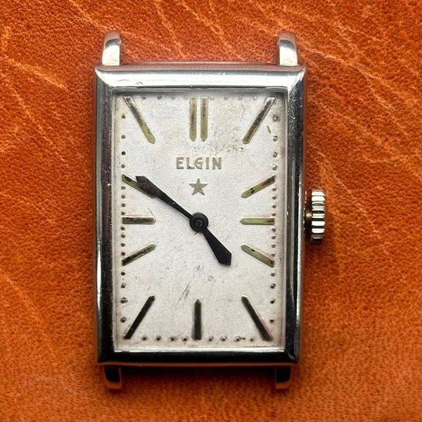 ELGIN ART DECO ERA VINTAGE MENS WHITE GOLD FILLED WRISTWATCH BIG 22MM ...