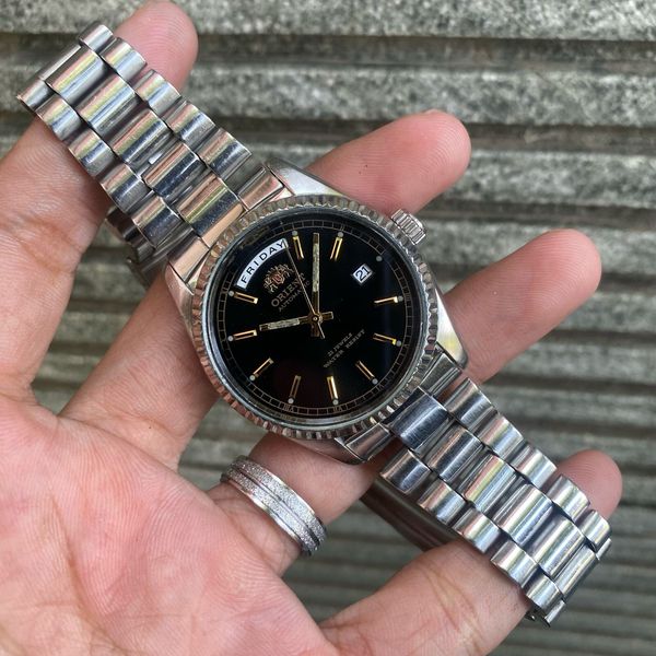 RARE ORIENT President Day Date Black Dial Automatic Fluted Vintage Men ...