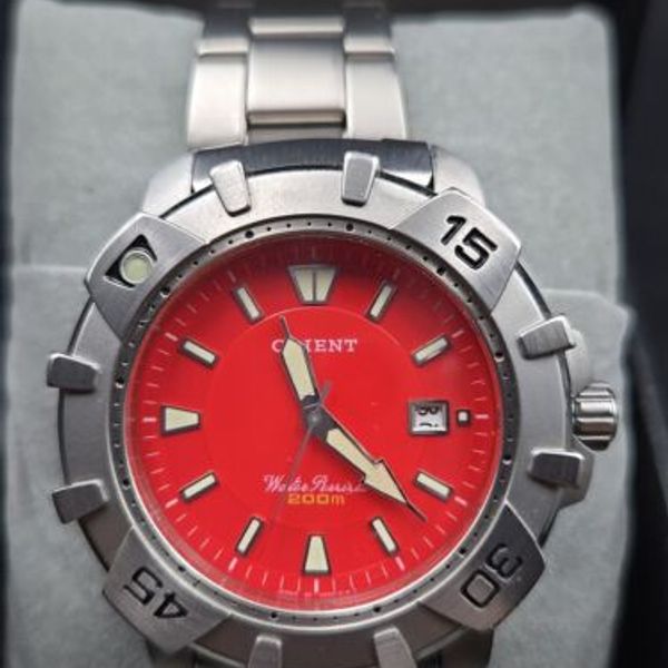 Orient Red Dial Stainless Steel Quartz Mens Divers Watch | WatchCharts ...