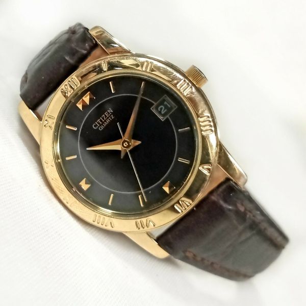 Citizen Date Dress Watch 6010-K06878 Gold Black Brown Leather 24mm ...