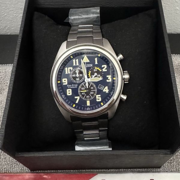 Citizen Garrison Super Titanium Chronograph Eco-Drive Blue Dial Mens ...