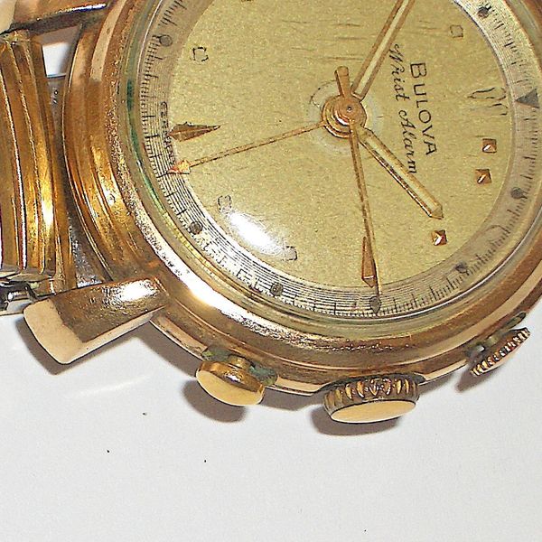 Vintage 1950's Bulova Wrist Alarm Men's Mechanical Wristwatch 10k Gold ...