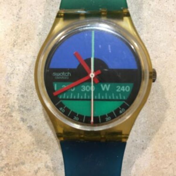 Swatch watch 80s Vintage Green Blue Compass Complete Band. New Battery ...