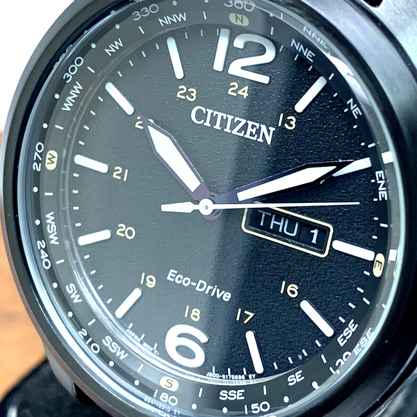 Citizen Mens Watch AW0115-03E Eco-Drive Black Dial Day Date Leather ...