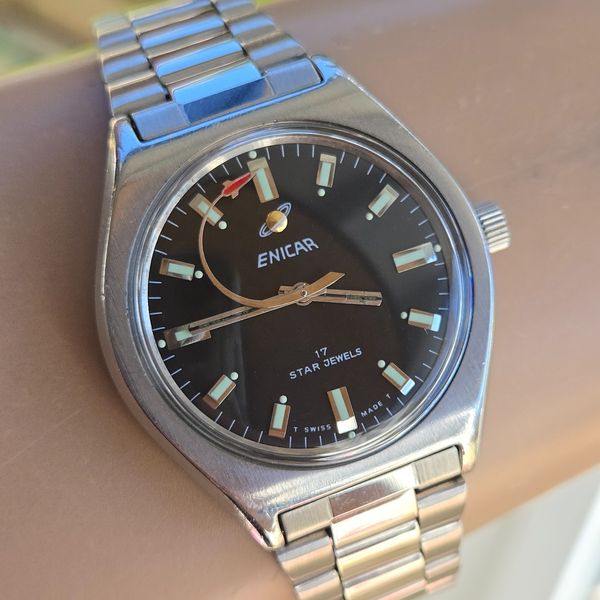 Vintage ENICAR men's manual wind watch Rocket second hand swiss 1970s ...