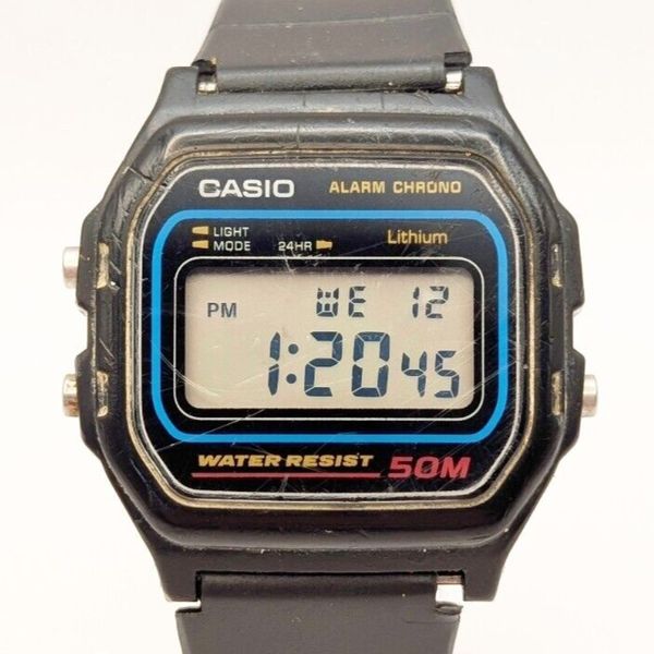 Casio 590 W-59 Digital Black Resin Alarm Mens Watch 50M Casual Dial ...