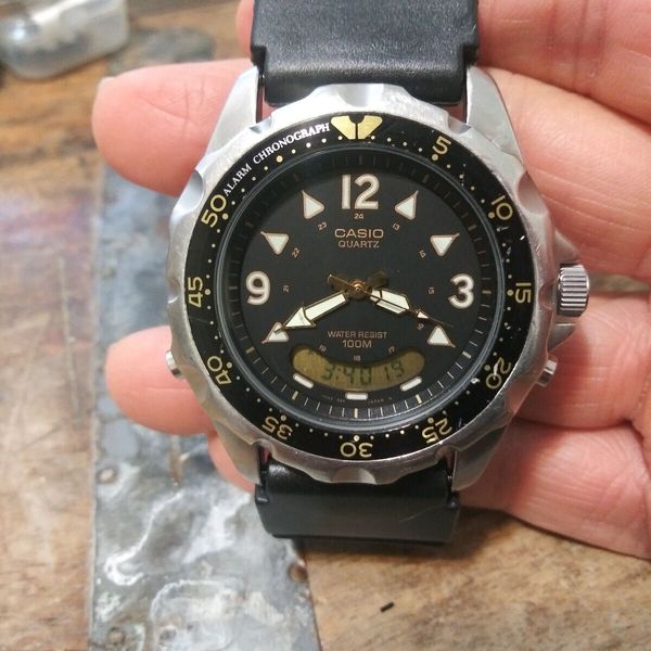 Vintage Casio AD-520 388 100M Divers Ana-Digi Men's Watch Alarm Nice ...