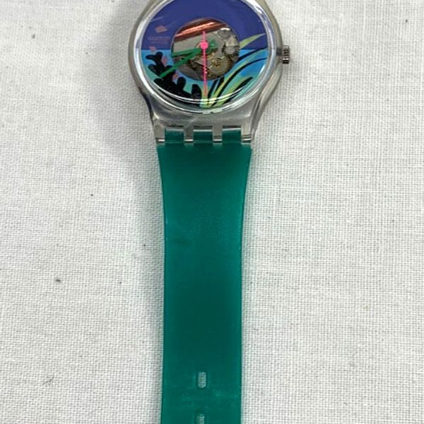 SWATCH Watch Vintage Black Coral LK101 1986 Palm Coral Green Blue Needs ...
